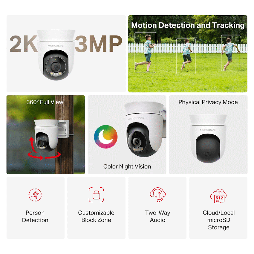 TP-Link Mercusys Outdoor Pan/Tilt Security Wi-Fi Camera - White ...